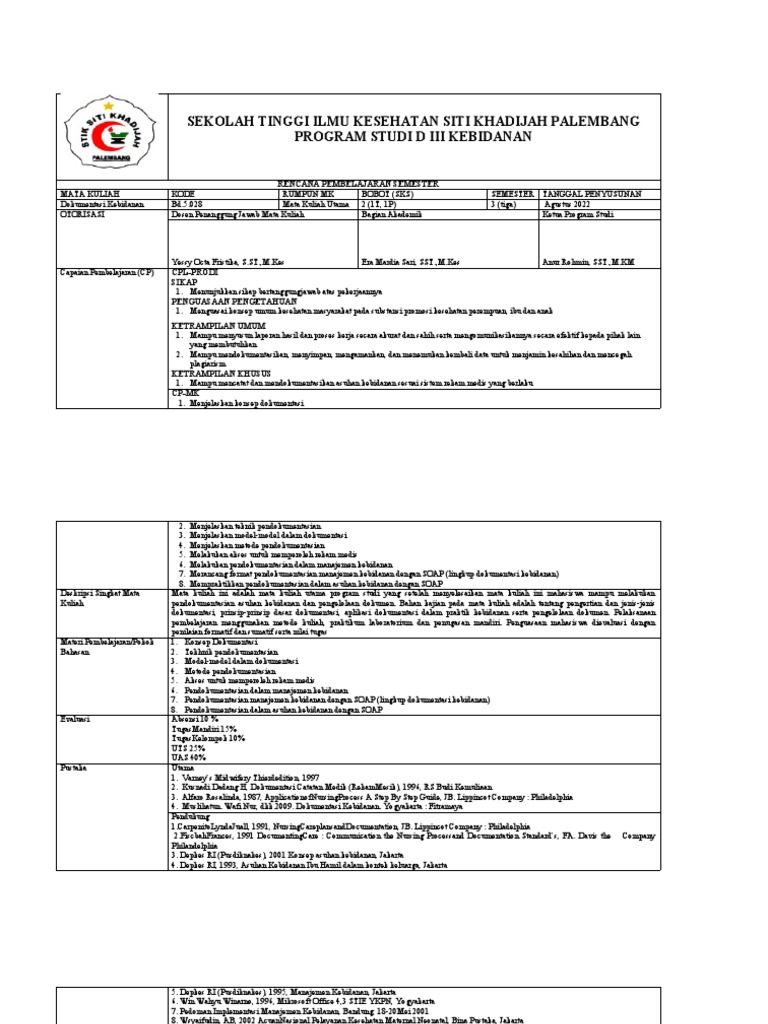 RPS Dokumentasi Kebidanan Ganjil 2022-2023 | PDF