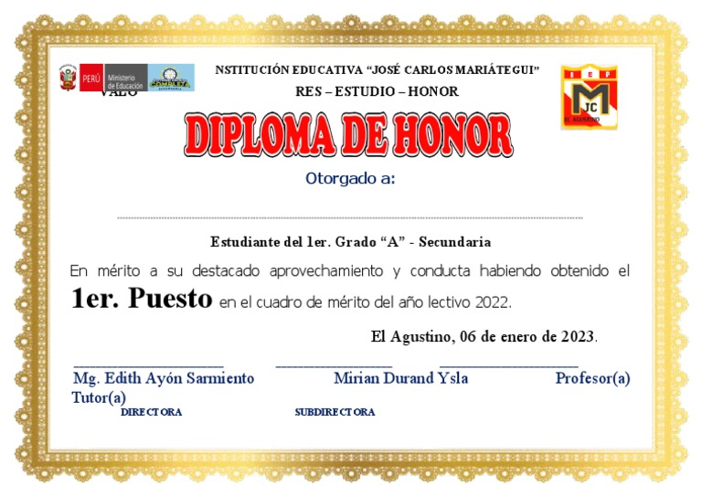 Diploma de Mérito - José Carlos Mariátegui | PDF