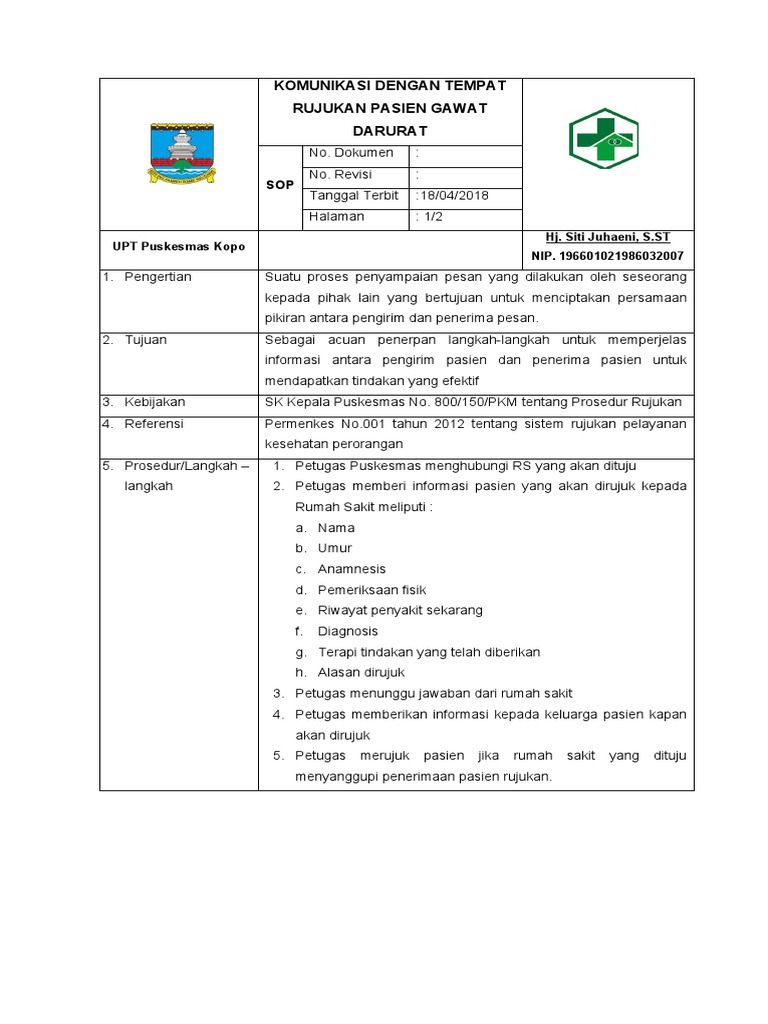 Sop Komunikasi Pasien Rujukan | PDF