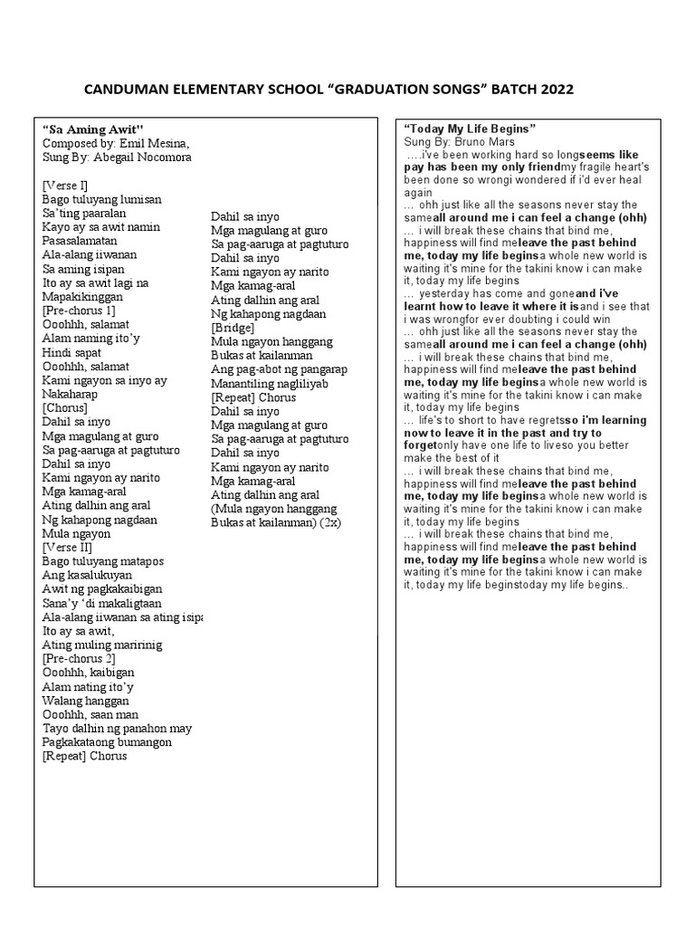 Batch 22 Graduation Songs | PDF