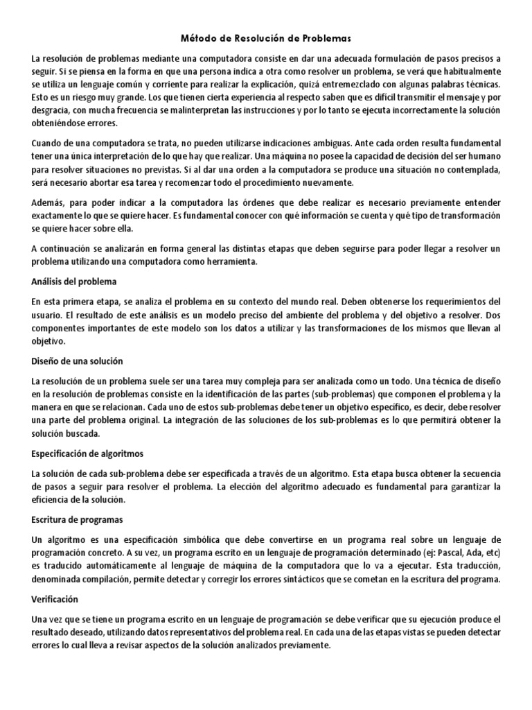 Método de Resolución de Problemas | PDF | Lenguaje de programación ...