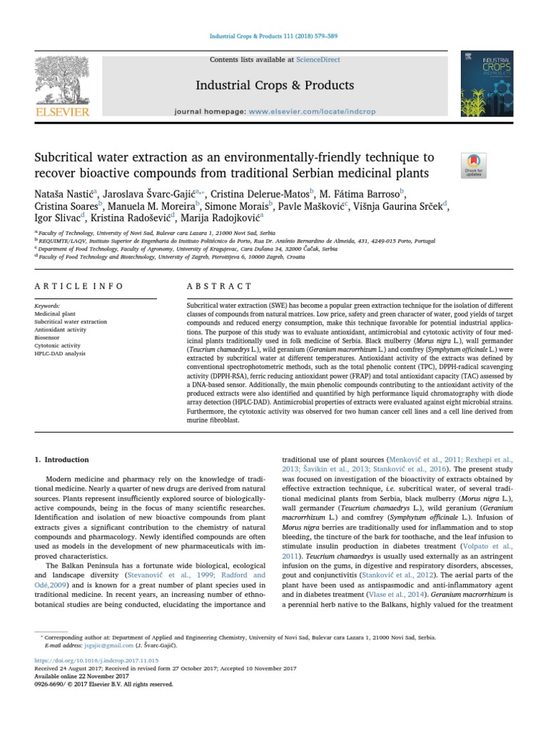 Subcritical Water Extraction As An Environmentally Friendly Technique