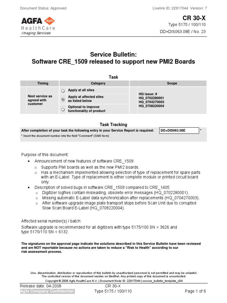CR 30-X - Service Bulletin No. 23 - Software CRE - 1509 Released To Support New PMI2 Boards 2.0 ...