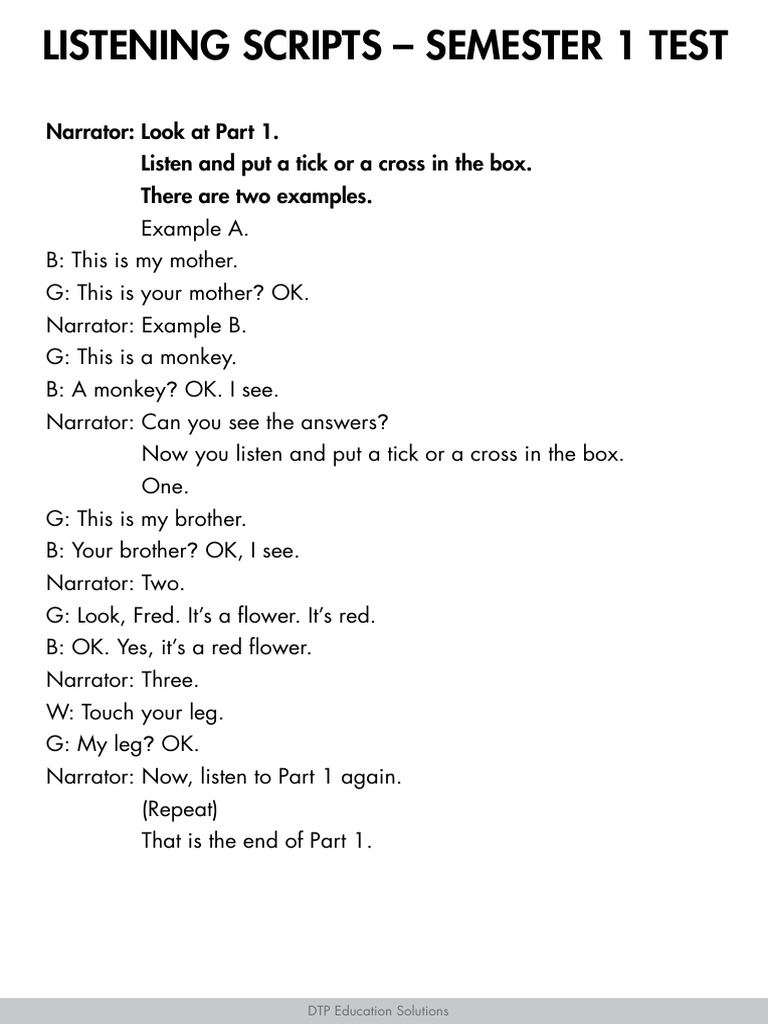ISS Tiếng Anh 1 - Test 1 - Audio Scripts PDF | PDF | Foreign Language ...
