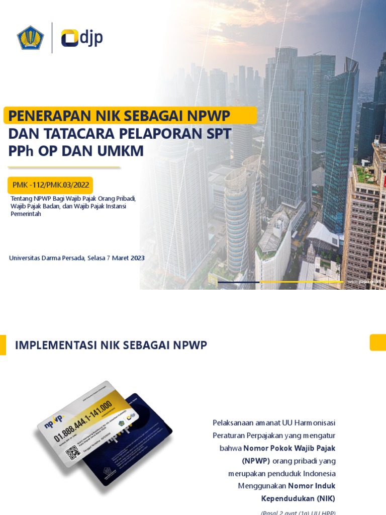 UNSADA - NIK NPWP & Pelaporan SPT Tahunan Wajib Pajak Orang Pribadi PDF | PDF