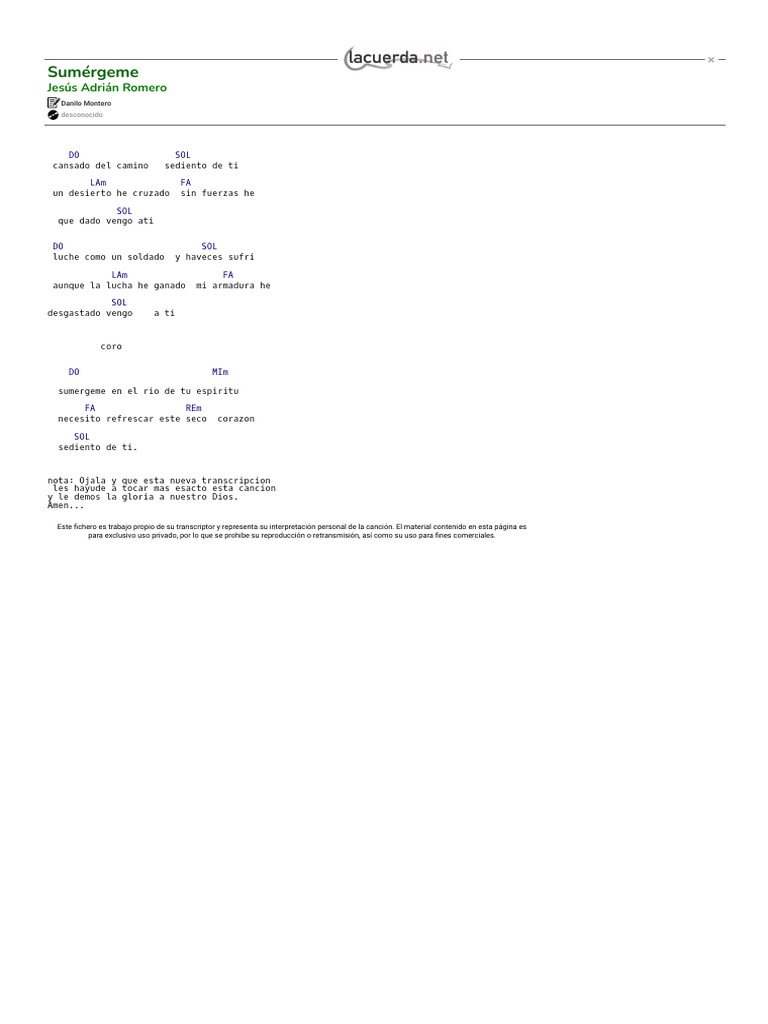 SUMERGEME, Jesús Adrián Romero - Acordes Do | PDF