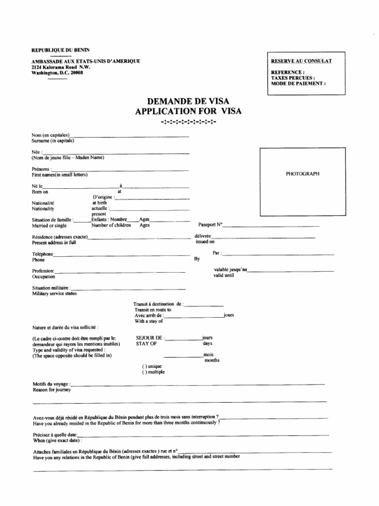 Benin Visa Form | PDF