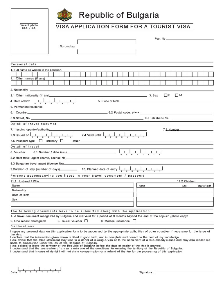 Bulgaria Visa Form | Download Free PDF | Travel Visa | Justice