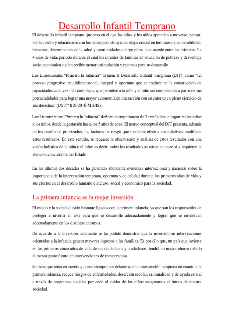 Desarrollo Infantil Temprano PDF | PDF | Infancia | Desarrollo infantil