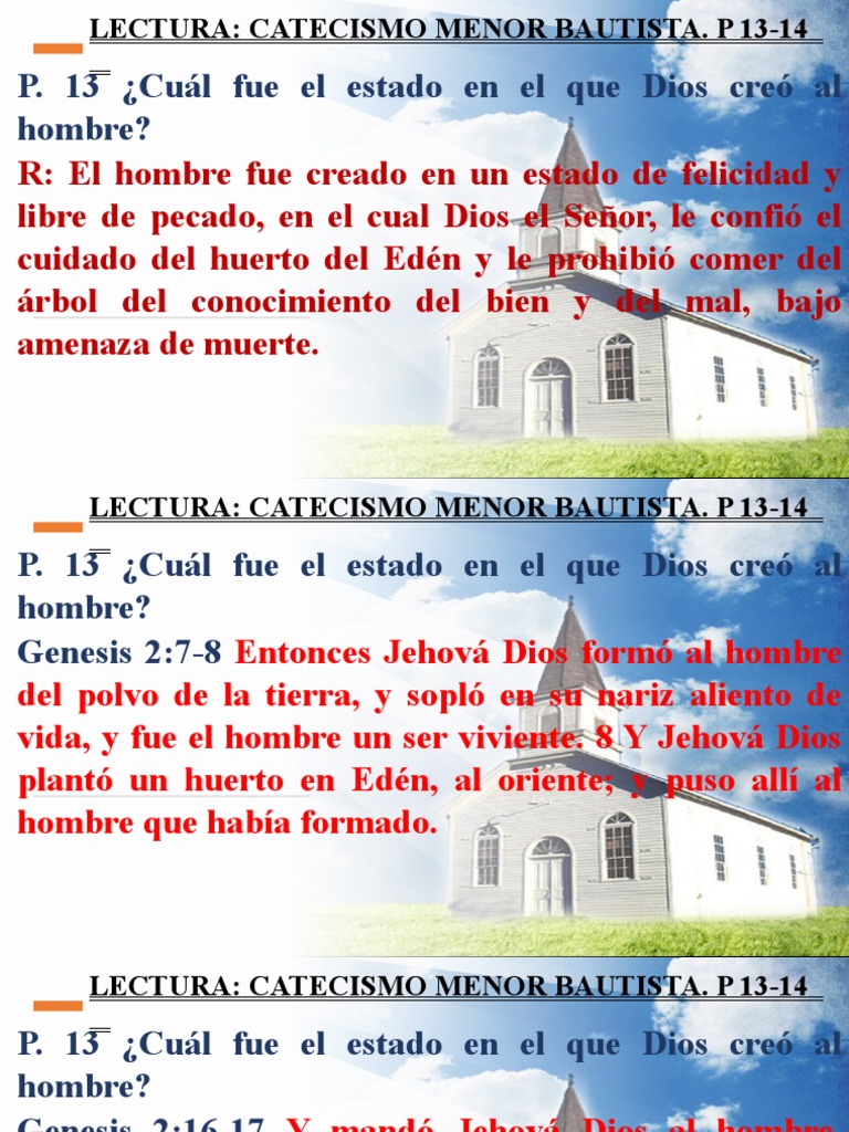 Lectura Catecismo Menor. Preguntas y Respuestas 13,14 | PDF