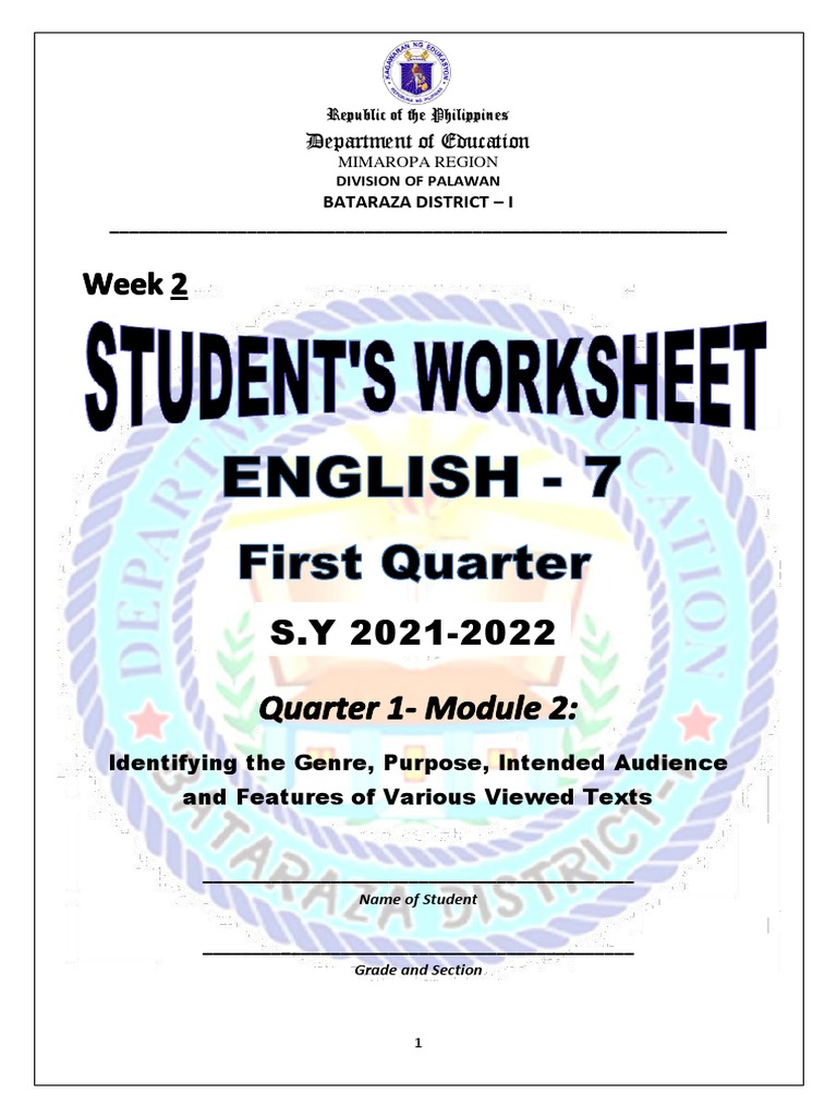Eng7 Q1 Module 2 Worksheet | PDF | News | Horror Films