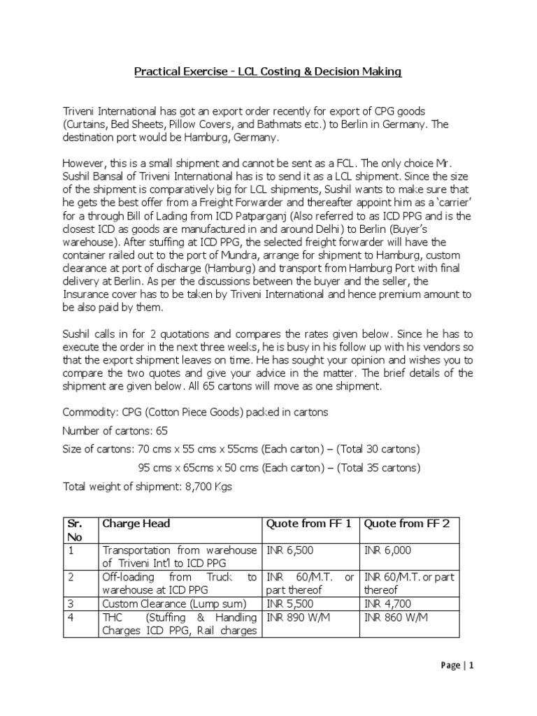 LCL Case Study | PDF | Cargo | Service Industries