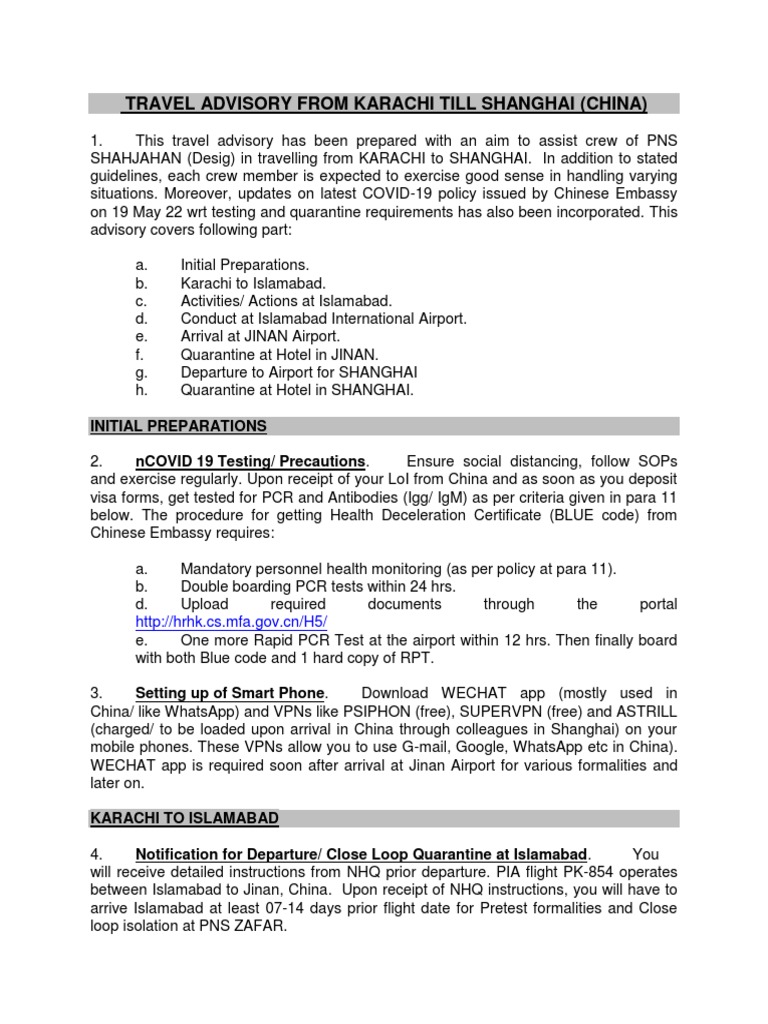 Karachi to Shanghai Travel Advisory | PDF | Airport | Meal