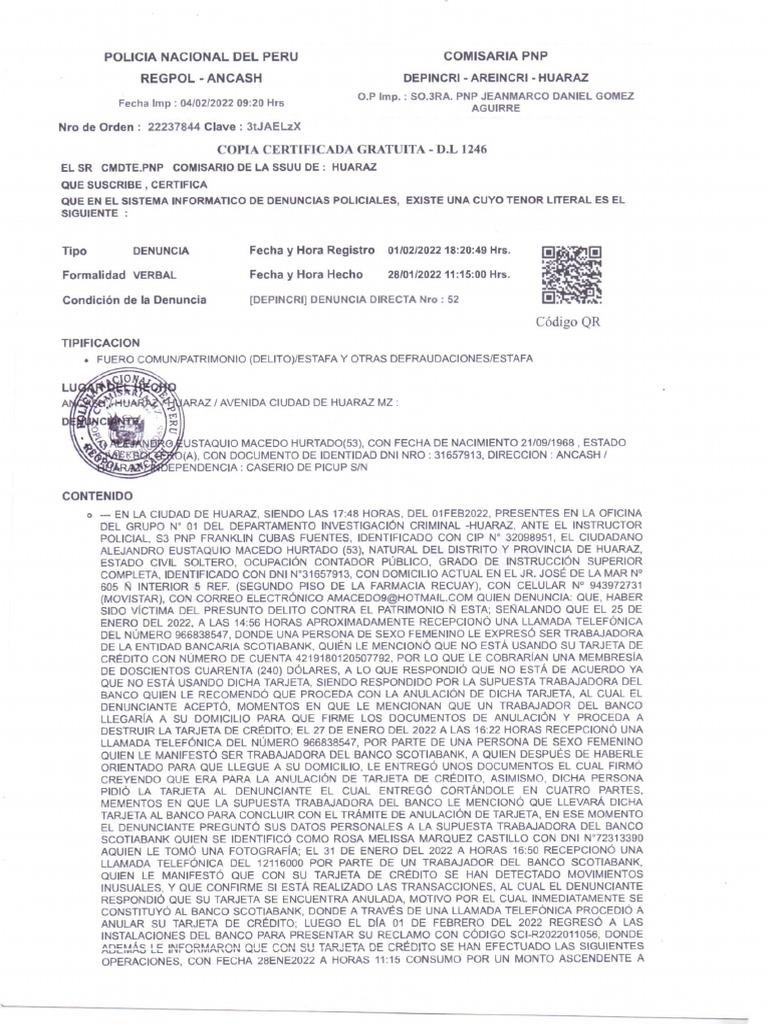 Denuncia Policial Pdf
