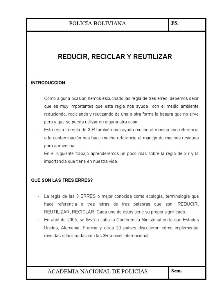 Importancia de las 3R: Reducir, Reutilizar, Reciclar | PDF | Residuos ...