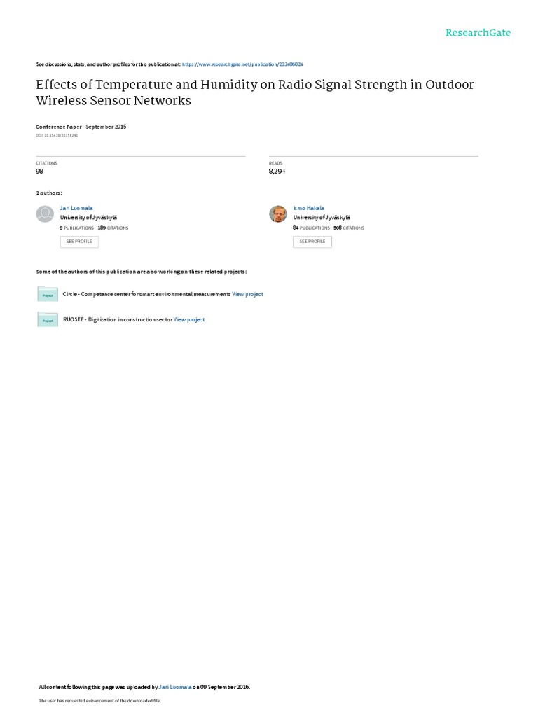 Effects of Temperature and Humidity On Radio Signal Strength in Outdoor ...