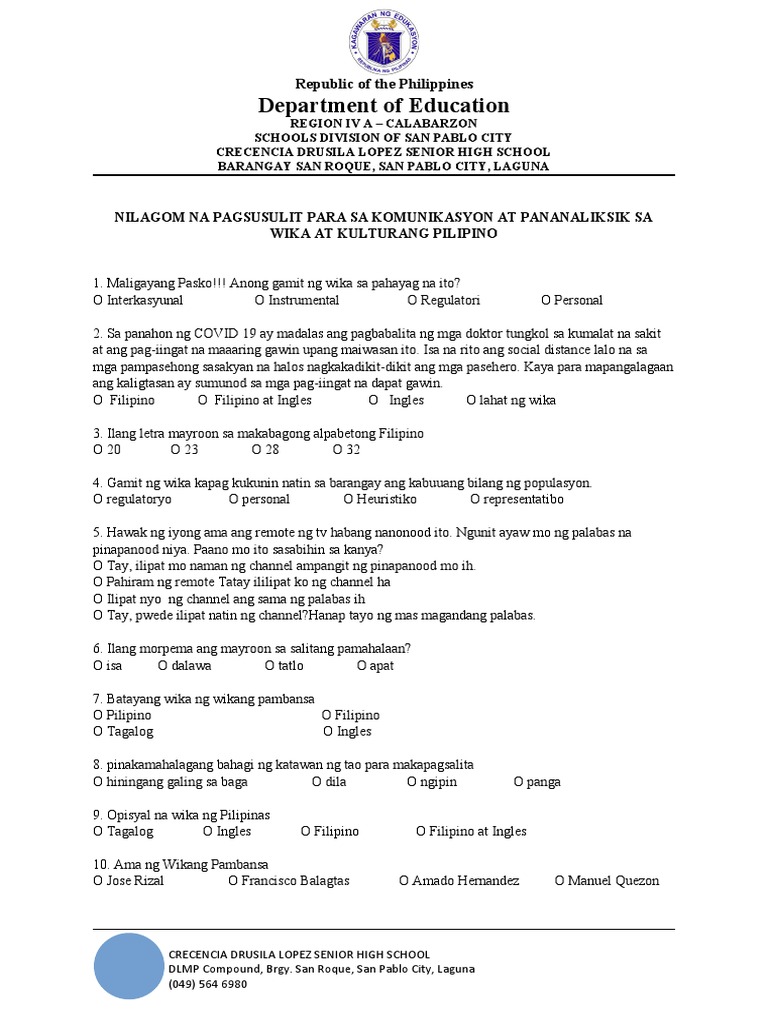 Summative Test 1st Quarter | PDF