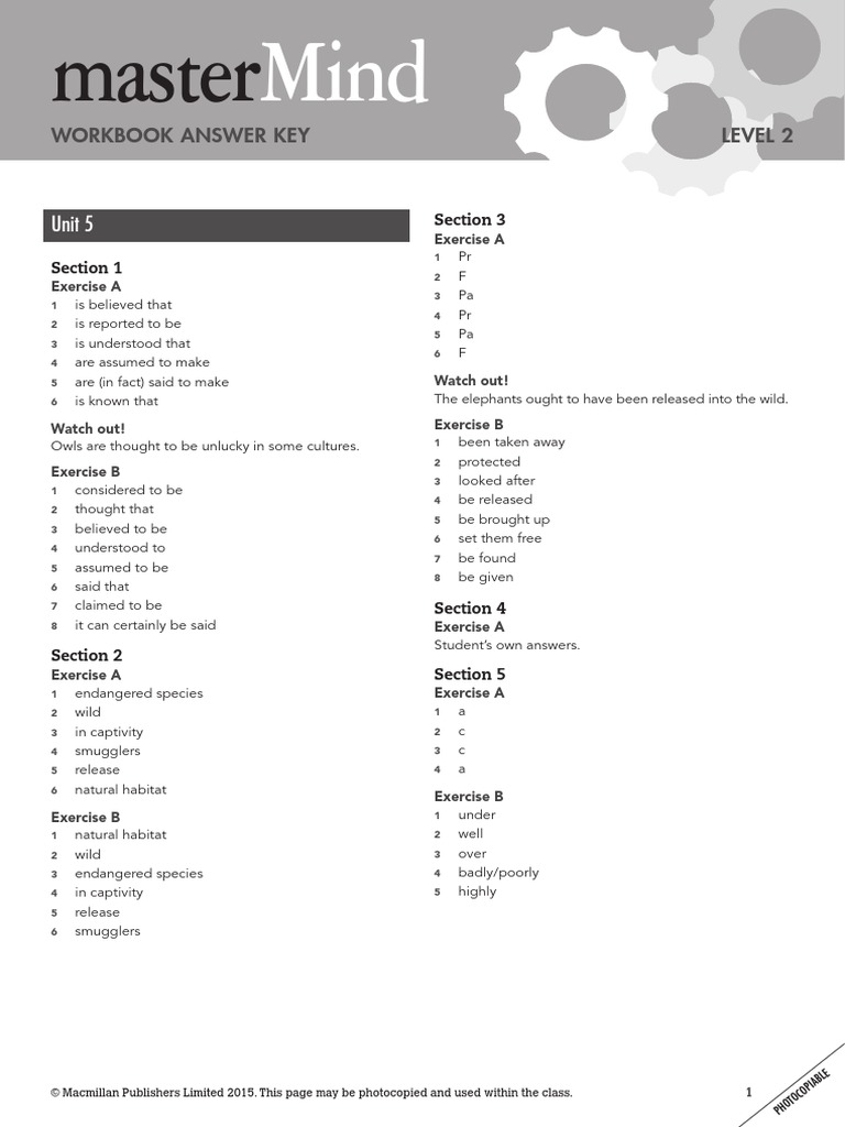 Openmind 2 Workbook Unit 5 Answers | PDF | Organisms