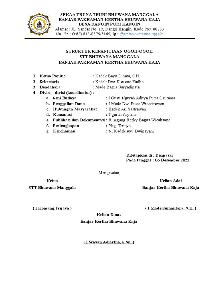 Nama-Nama Pengurus Panitia | PDF