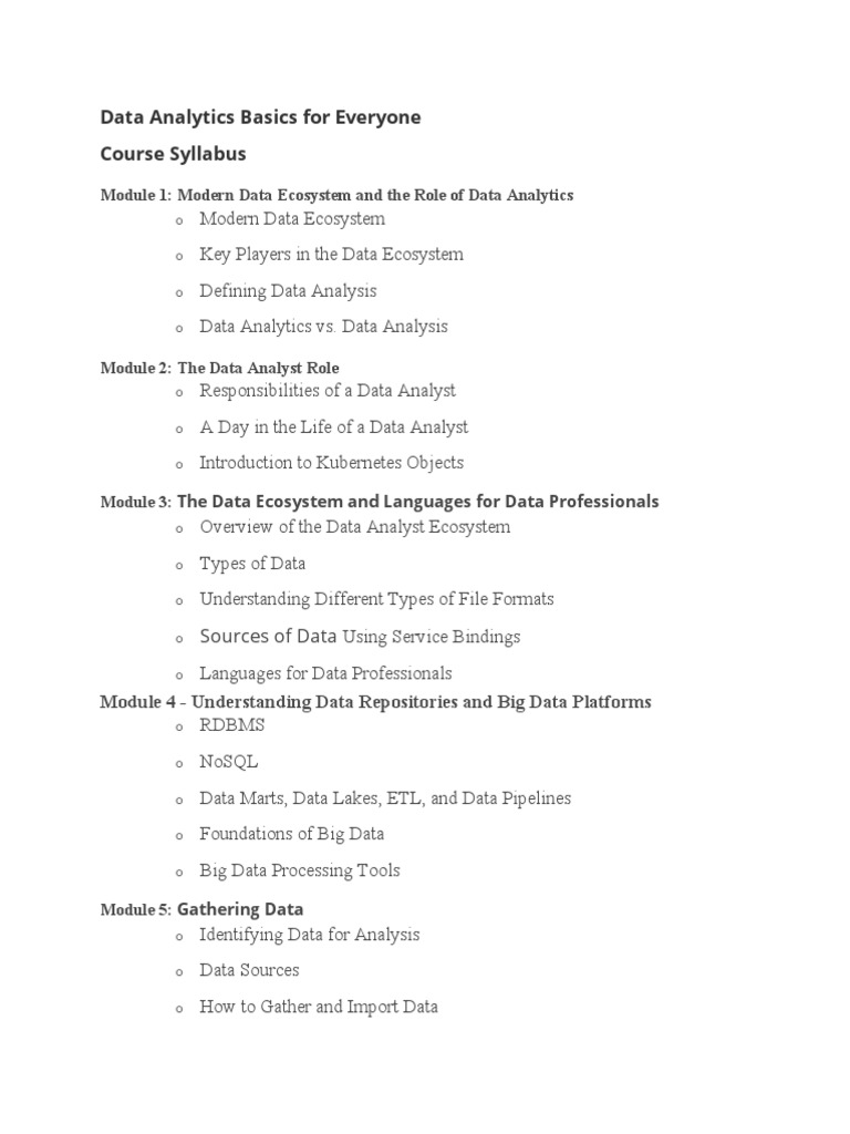 Course Syllabus | PDF | Data Analysis | Data