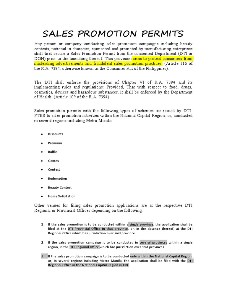 Sales Promotion Permit Guide | PDF | Metro Manila | Business