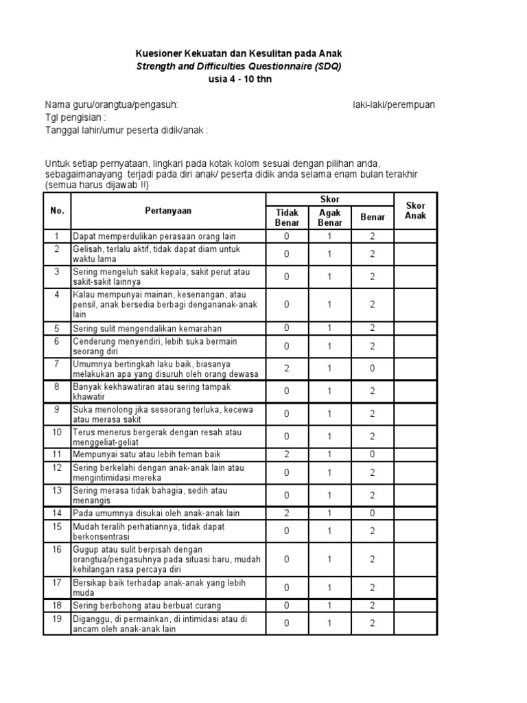 Form Skrining Odgj | PDF