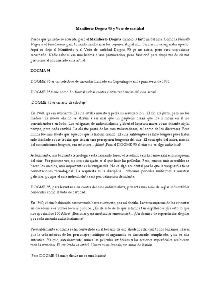Manifesto Dogma 95 y Voto de castidad: Un llamado a la verdad y la ...