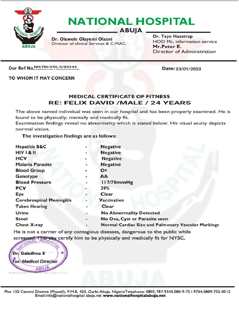 Felix David Medical Fitness | PDF