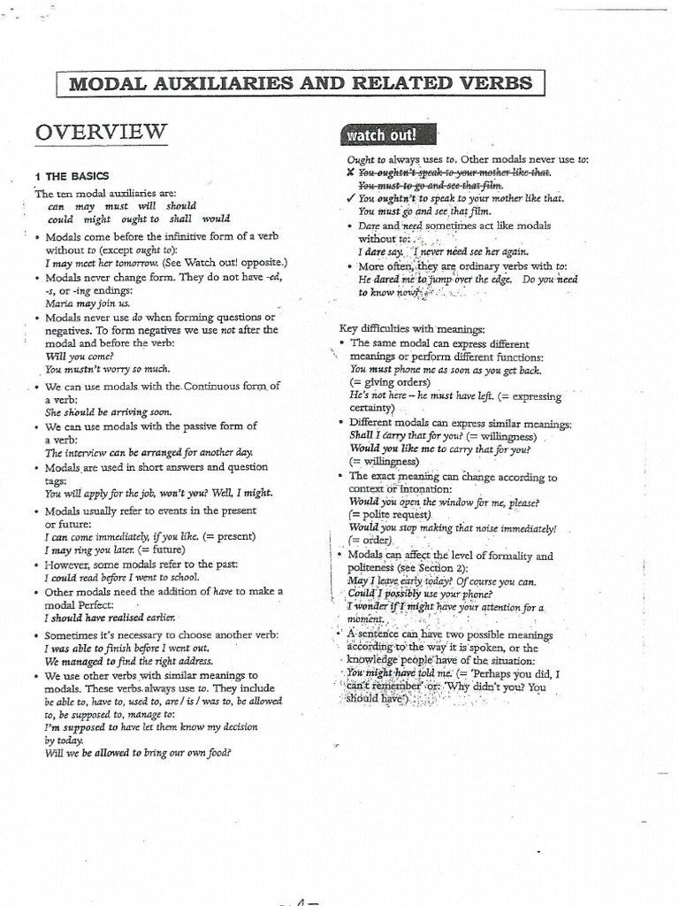 Modal Auxiliaries and Related Verbs | PDF