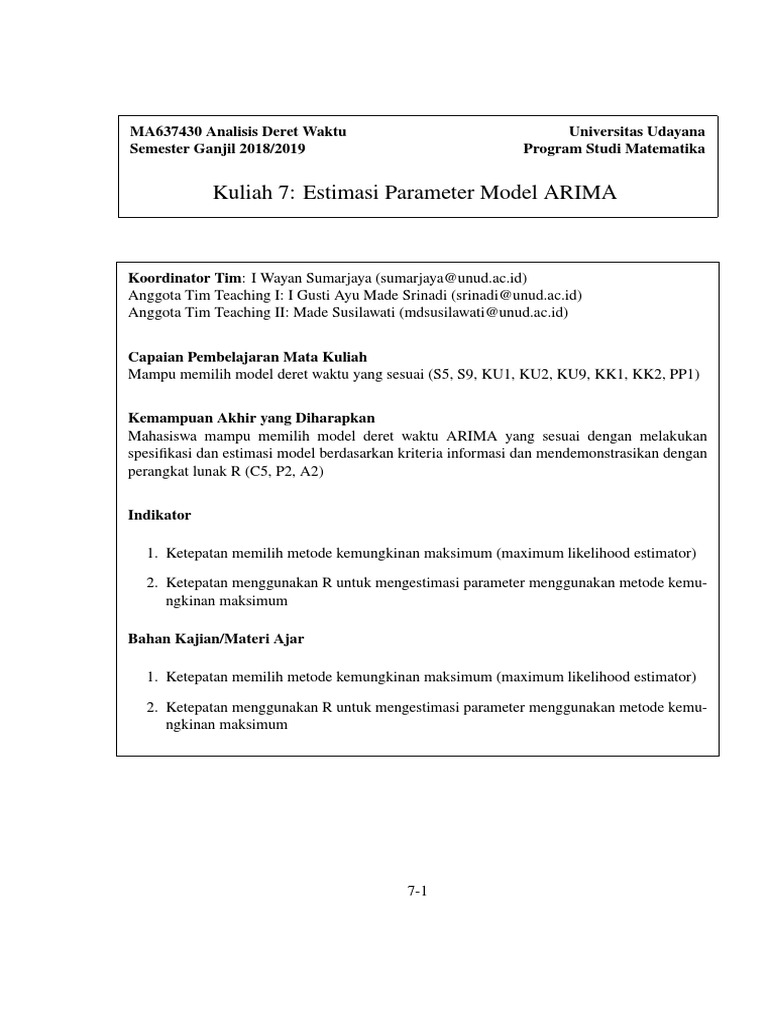 07 Estimasi Parameter Model Arima | PDF | Metode & Bahan Ajar | Komputer