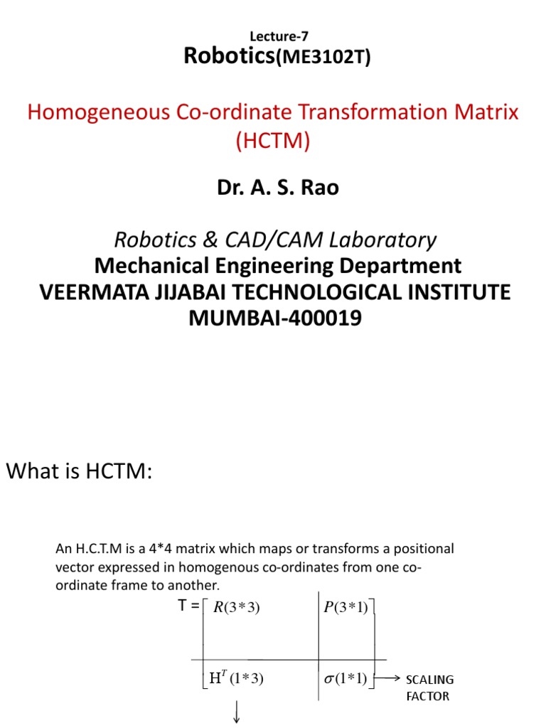 Homogeneous Transformation Matrices in Robotics | PDF | Coordinate ...