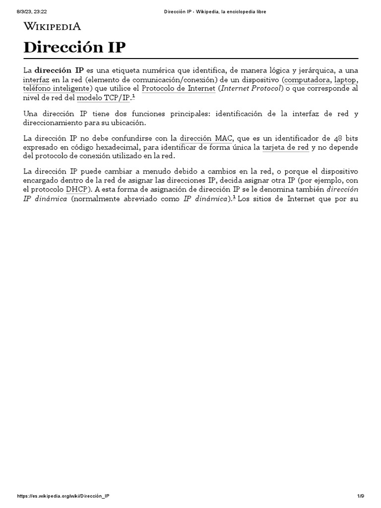 Dirección IP - Wikipedia, La Enciclopedia Libre PDF | PDF | Dirección ...