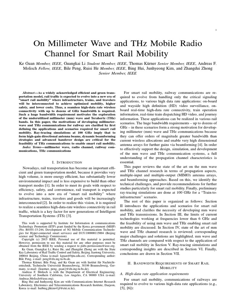 Millimeter Wave and THZ Mobile Radio Channel For Smart Rail Mobility | PDF | Antenna (Radio ...