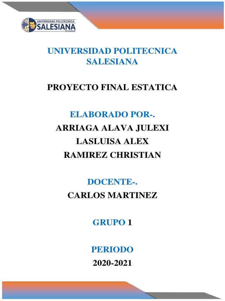 Proyecto Final Estatica PDF | PDF | Braguero | Ingeniería mecánica