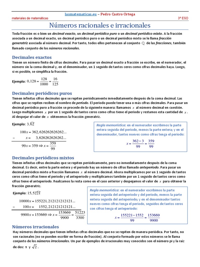 02 Numeros - Racionales - Irracionales | PDF | Número racional ...
