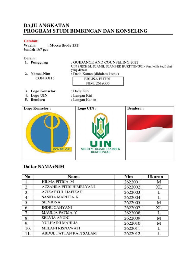 Baju Angkatan Program Studi Bimbingan Dan Konseling | PDF