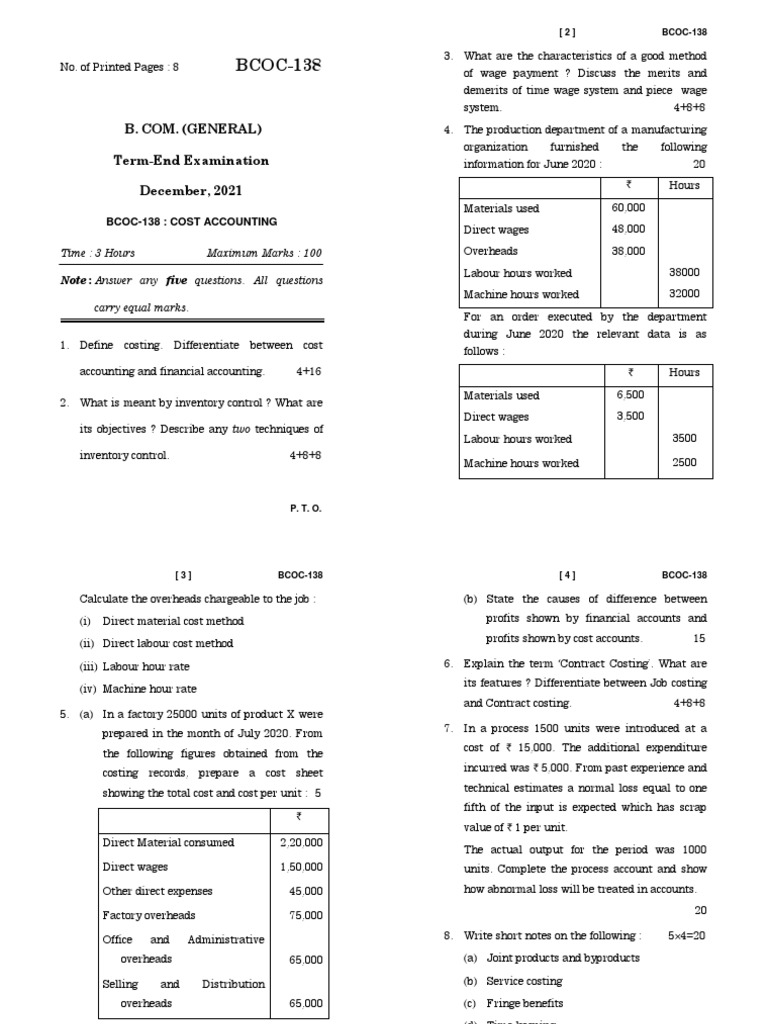 BCOC-138 Ignouassignmentguru - Com DEC21 | PDF | Cost | Economies