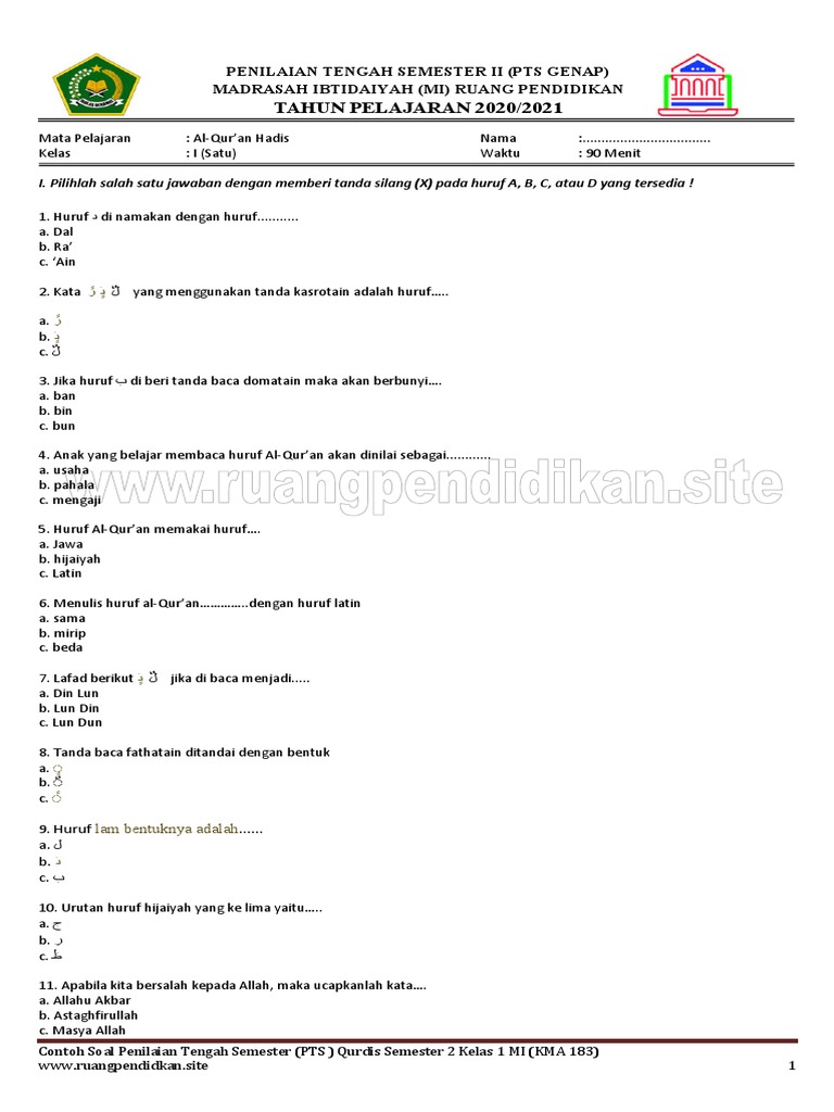 PTS Qurdis KLS 1 | PDF | Agama & Spiritualitas