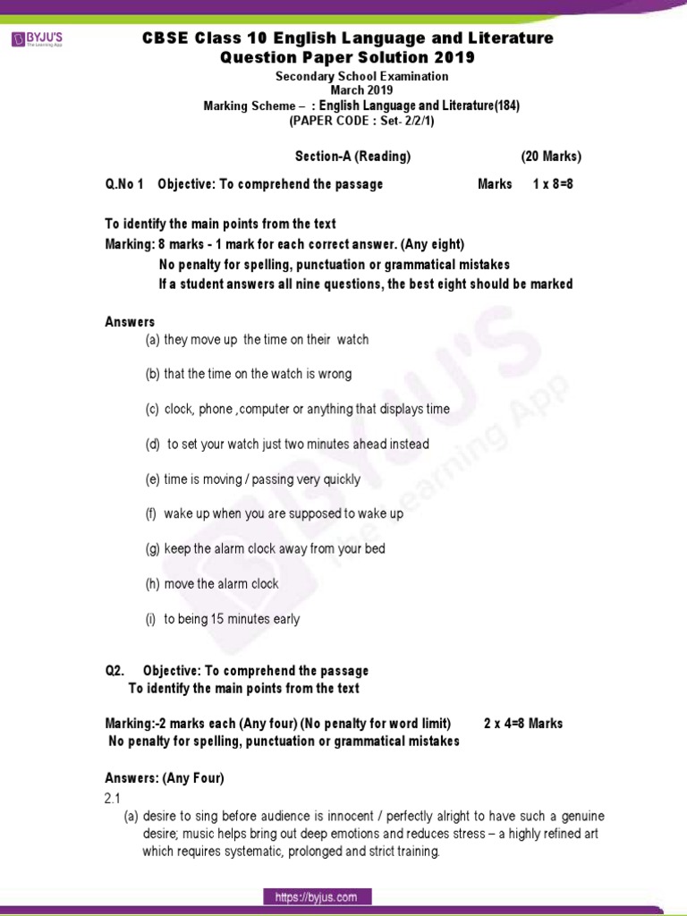 CBSE Class 10 English Language and Literature Previous Year Question ...