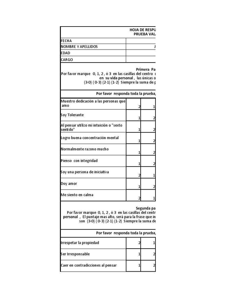 Prueba Valanti Excel Gratis | PDF | Relaciones personales, crianza y ...