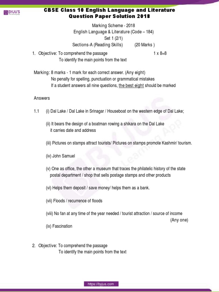 CBSE Class 10 English Language and Literature Previous Year Question ...