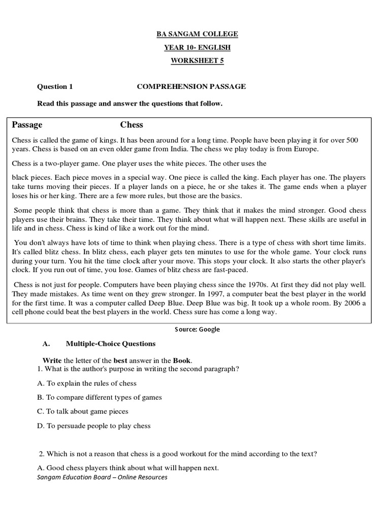 English Worksheet 5 3 | PDF | Chess | Language Mechanics