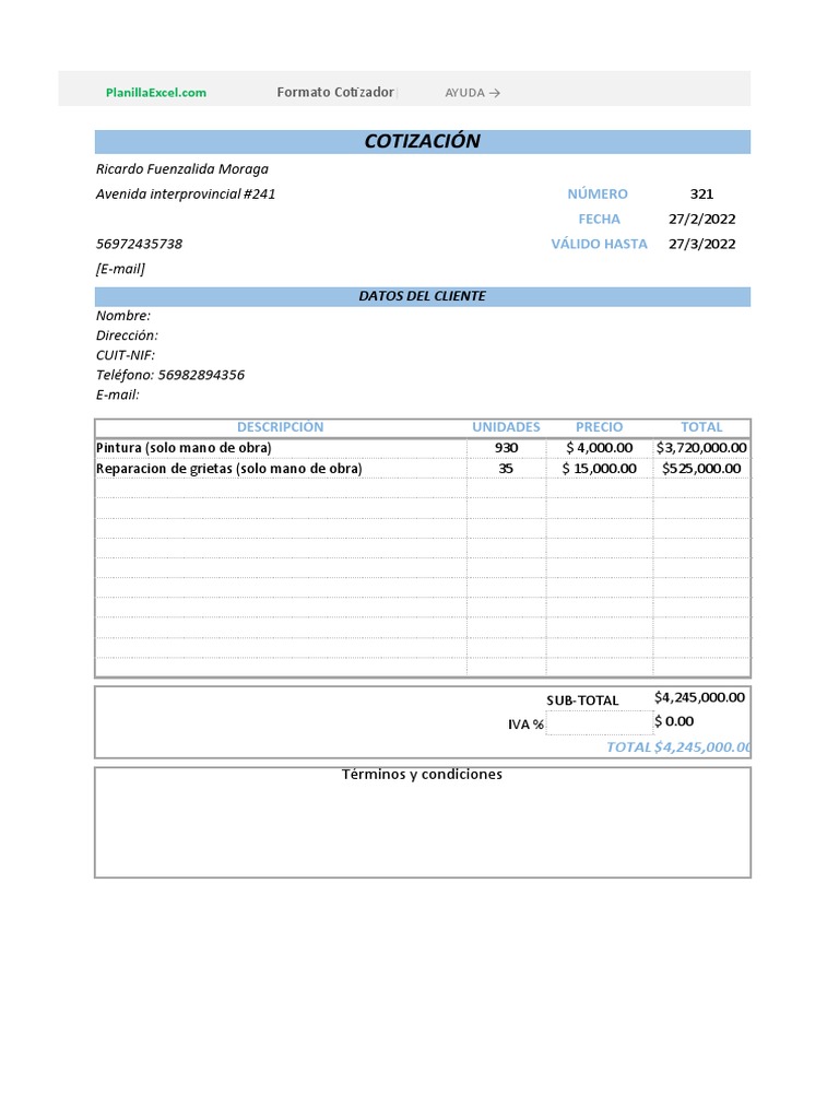 Formato de Cotizacion en Excel | PDF