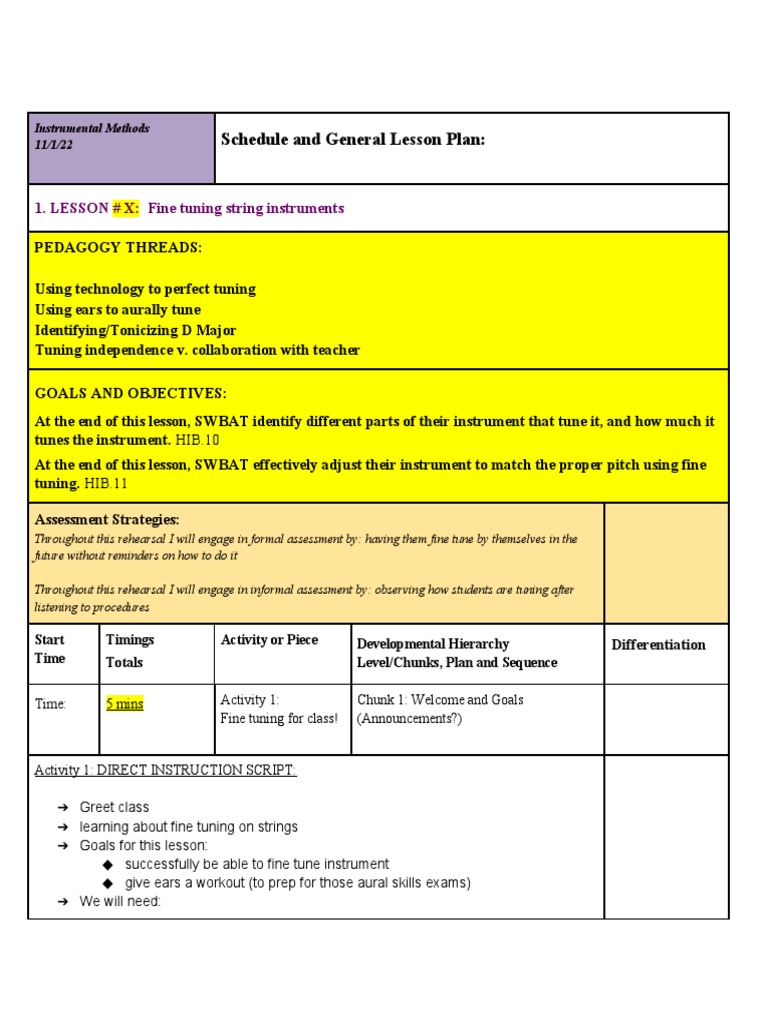 Strings Beginning Lesson Plan | PDF | Violin | Musical Instruments