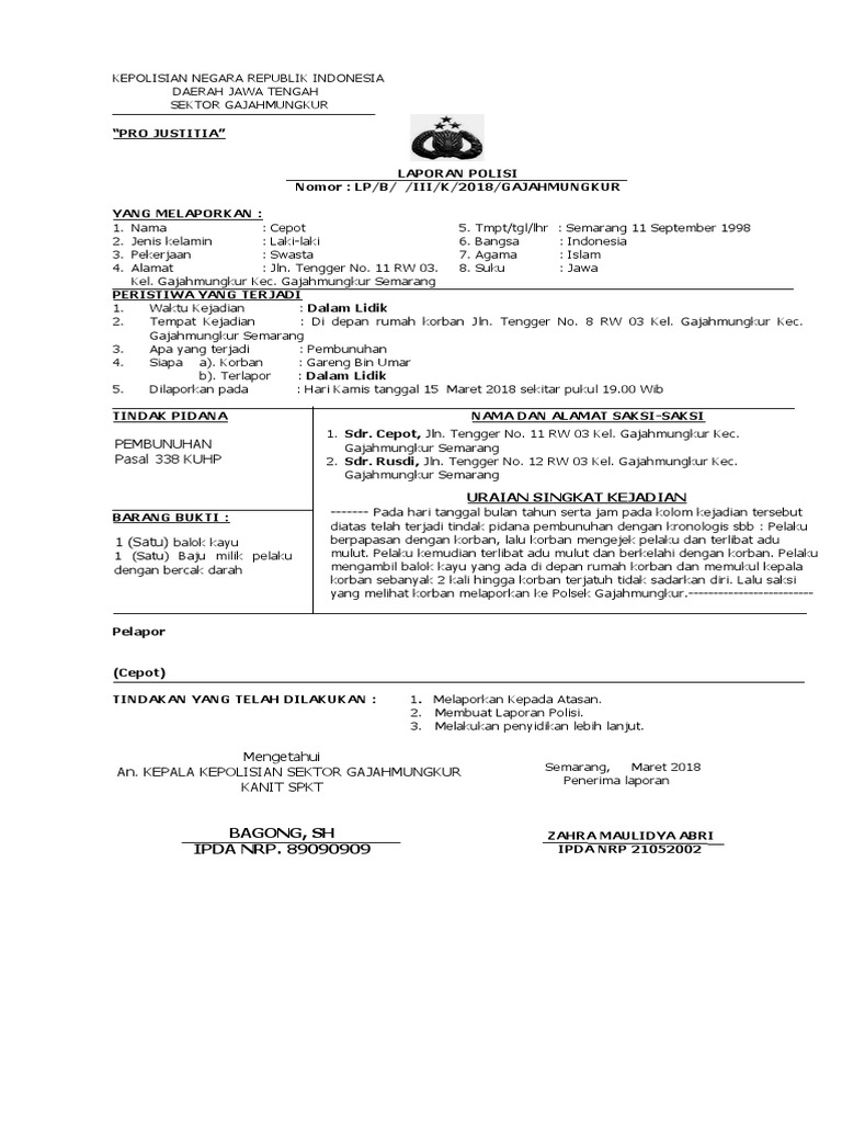 Laporan Polisi Model B Pdf