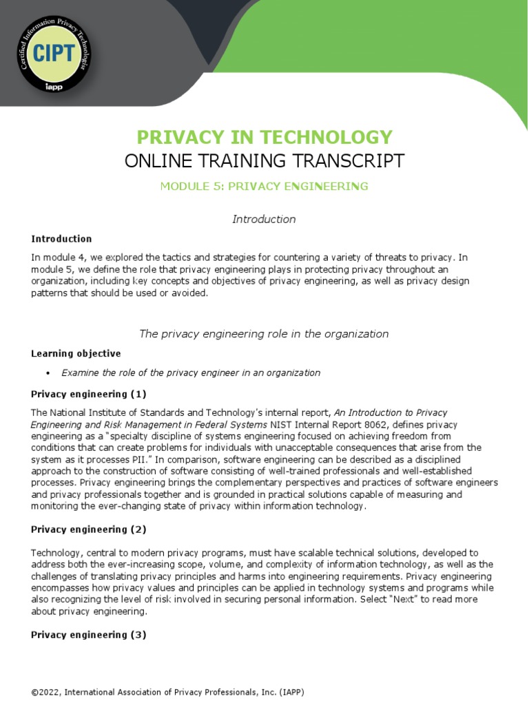 CIPT Onl Mod5Transcript PDF | PDF | Privacy | Governance