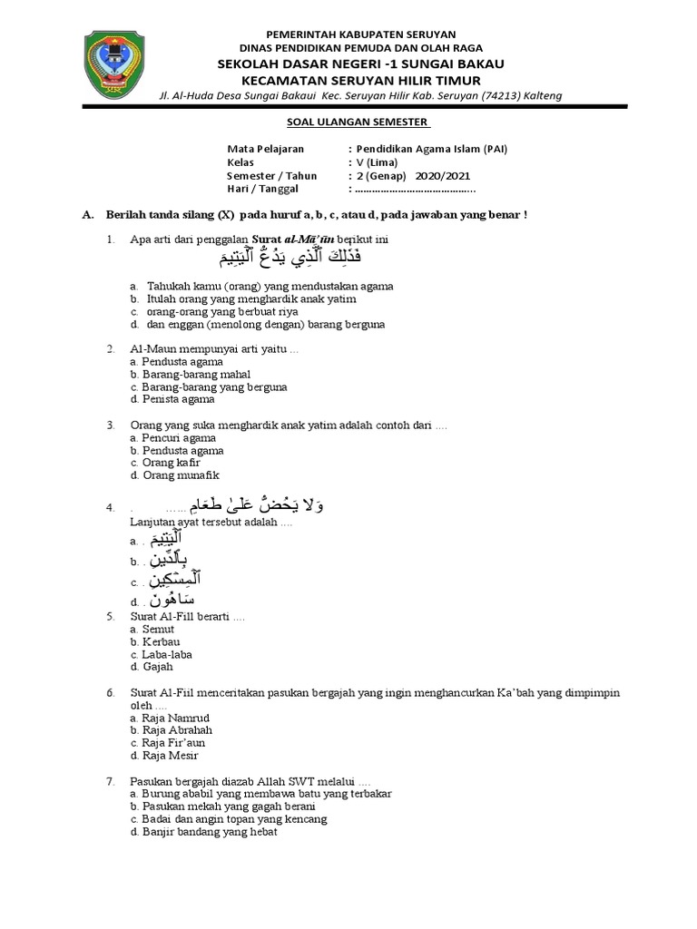 Soal Ulangan PAI Kelas V | PDF