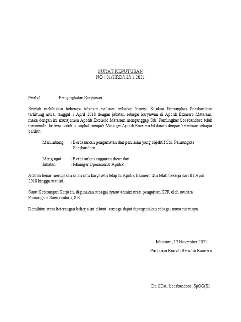 Surat Keputusan (SK) - Mas Muki | PDF