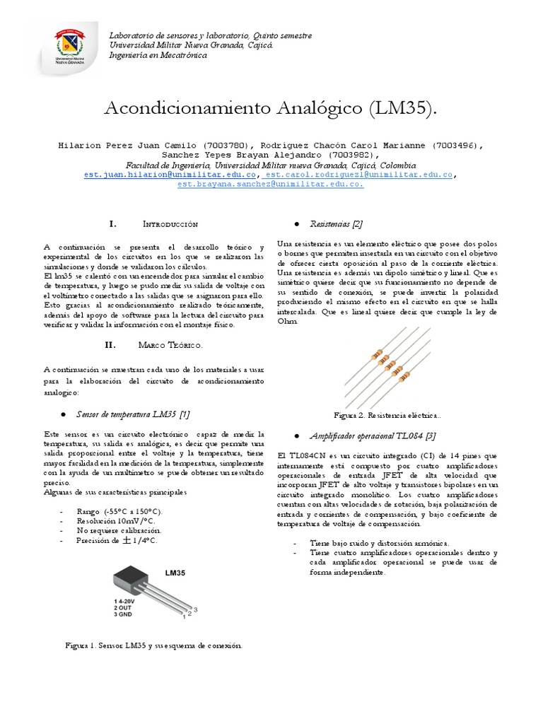 Informe #2 - LM35 | PDF | Amplificador operacional | Amplificador