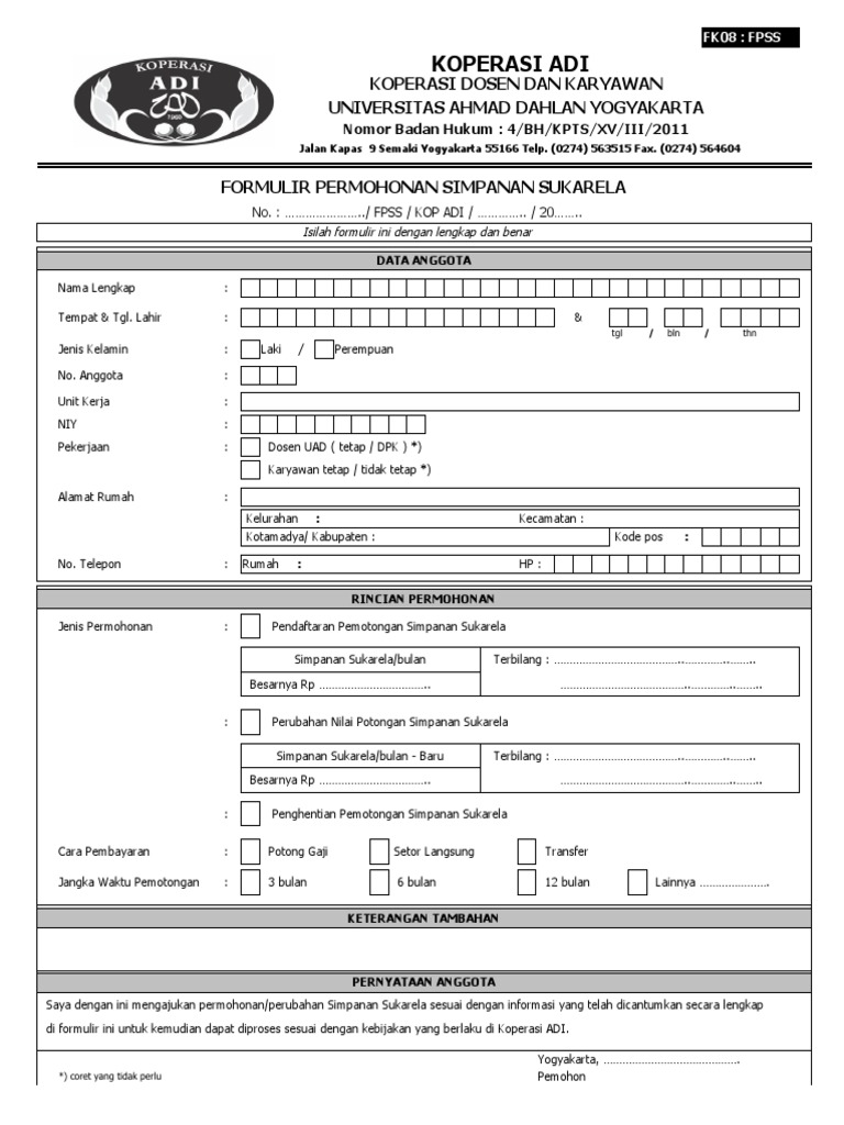 Form Pengajuan Simpanan Sukarela | PDF